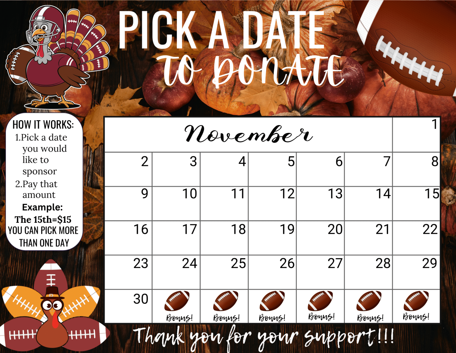 Volleyball November Pick a Date to Donate Calendar Fundraiser (INSTANT ...