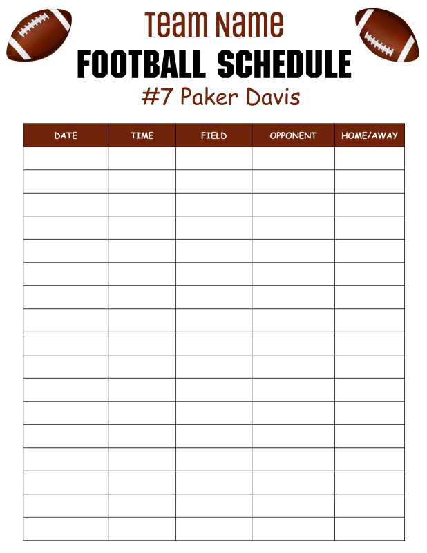 Editable Football Practice Schedule Template Pdf (Instant Download)