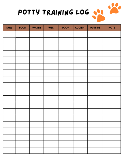 Puppy Potty Training Log Pdf Printable (Instant Download)