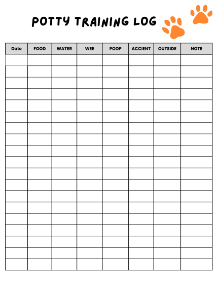Puppy Potty Training Log Pdf Printable (Instant Download)