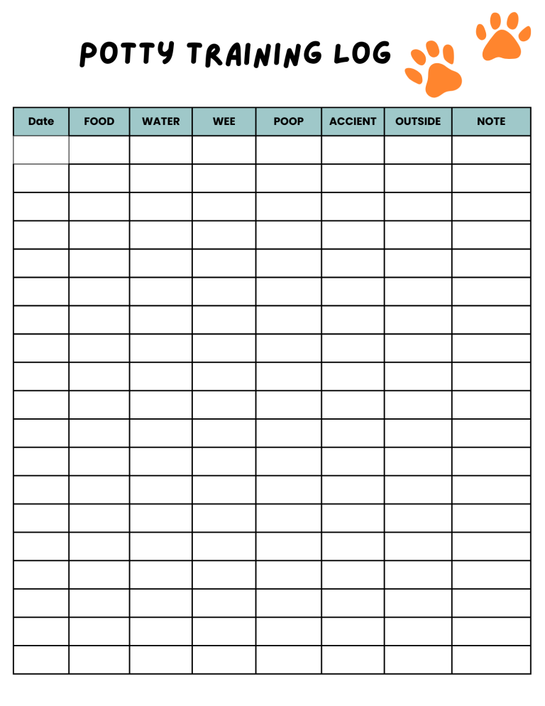 Puppy Potty Training Log Pdf Printable (Instant Download)