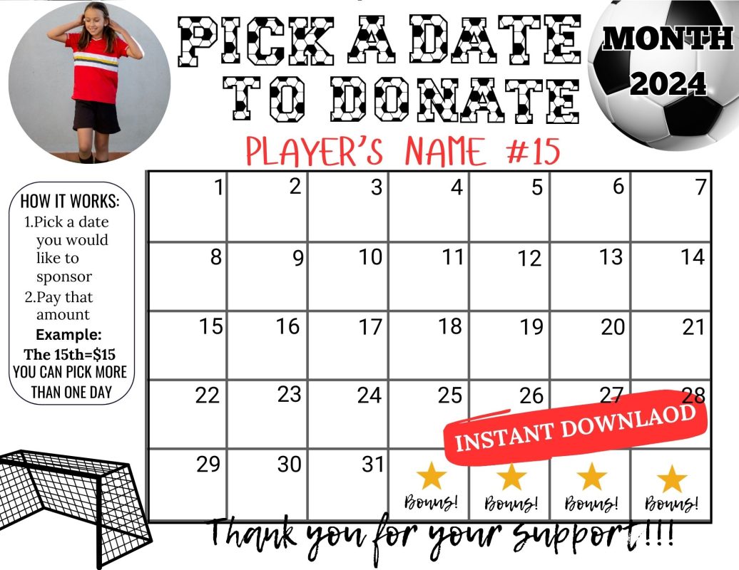 Editable Basketball Pick a Date to Donate Calendar Fundraiser(Instant ...