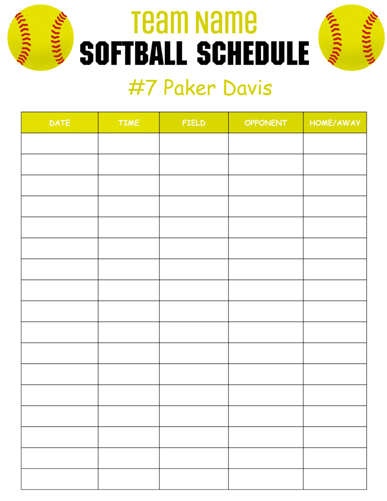 Editable Softball Practice Schedule Template Pdf (Instant Download)