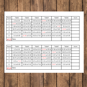 24 Person Euchre Tournament Rotation 6 Table Score Cards