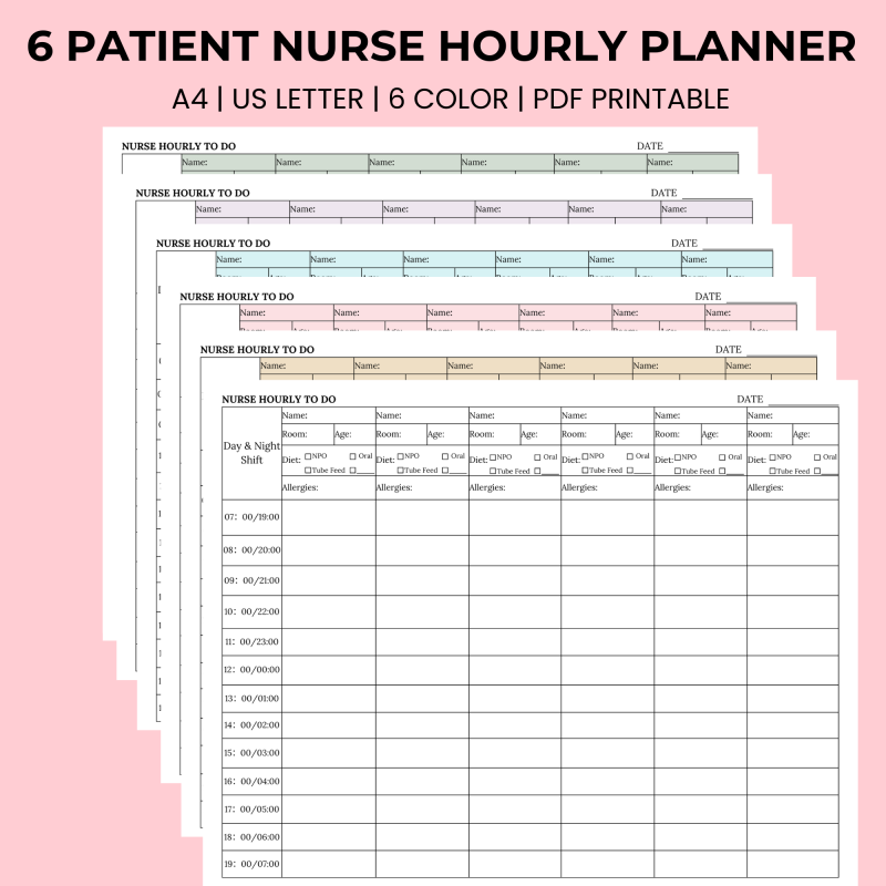 6 Patient Nurse Hourly To Do Shift Planner
