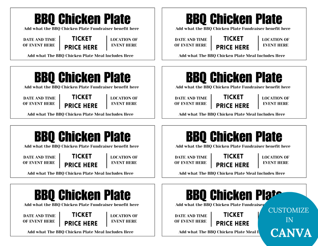 Editable BBQ Chicken Fundraiser Ticket
