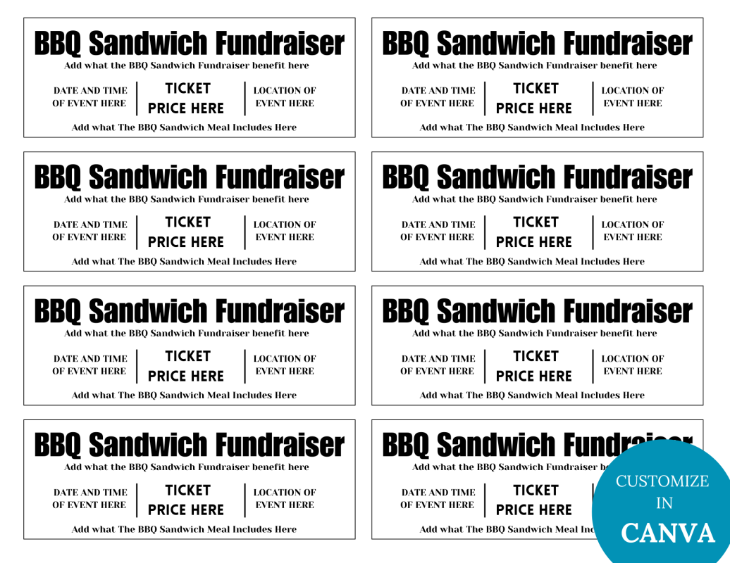 Editable BBQ Sandwich Fundraiser Ticket
