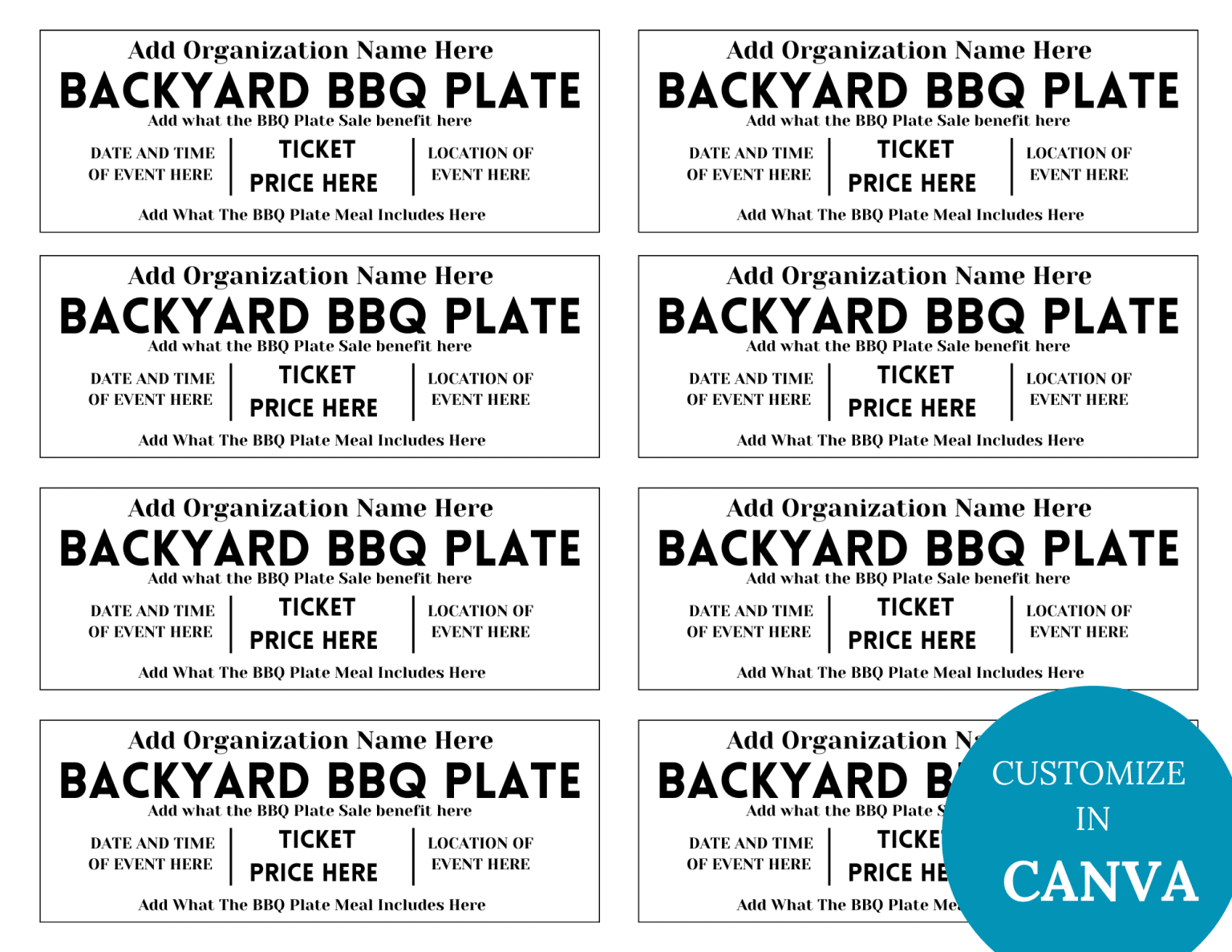 Editable Backyard BBQ Plate Sale Fundraiser Ticket
