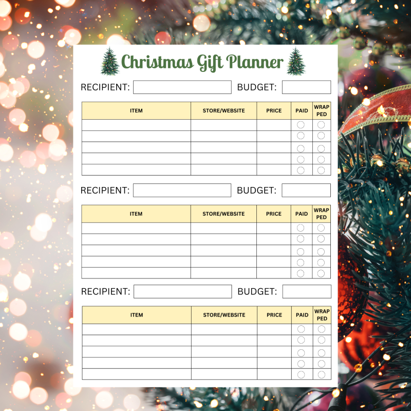 Christmas Gift Planner PDF Printable