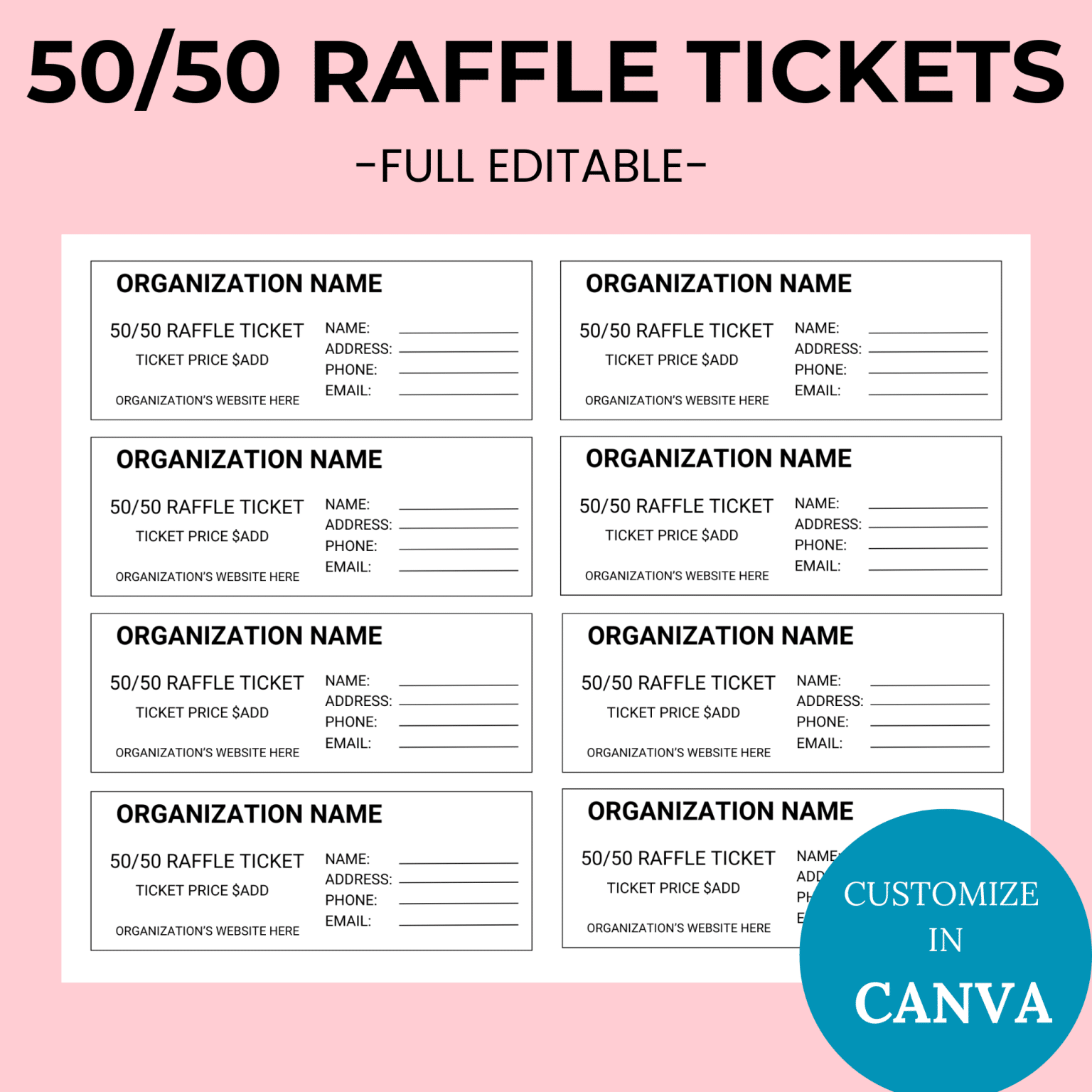 Editable 50/50 Raffle Ticket