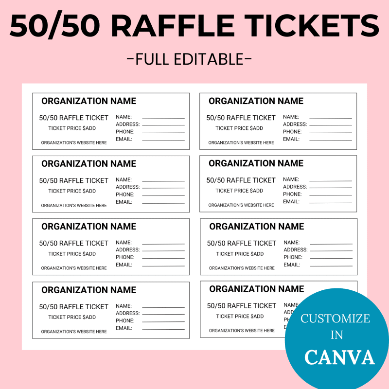 Editable 50/50 Raffle Ticket