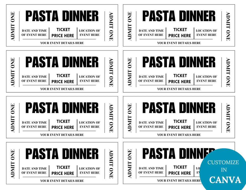 Editable Pasta Dinner Event Ticket