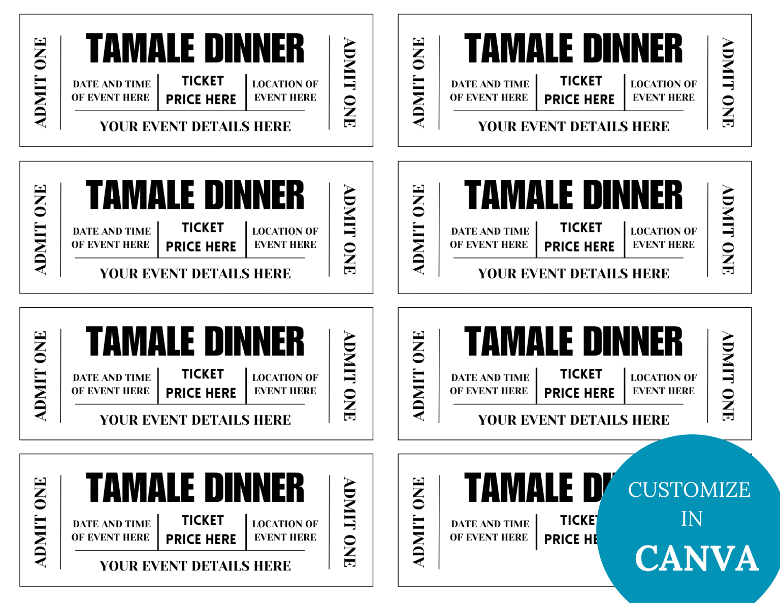 Editable Tamale Dinner Event Ticket