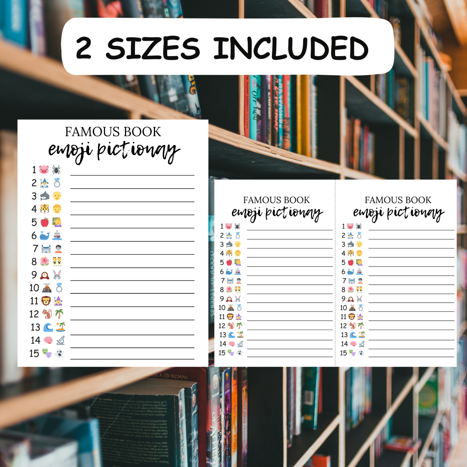 Famous Books Emoji Pictionary Quiz Game (INSTANT DOWNLOAD)