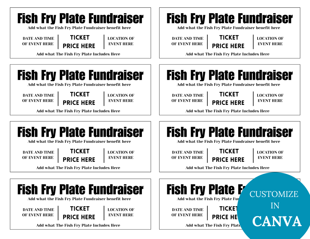 Editable Fish Fry Fundraiser Ticket
