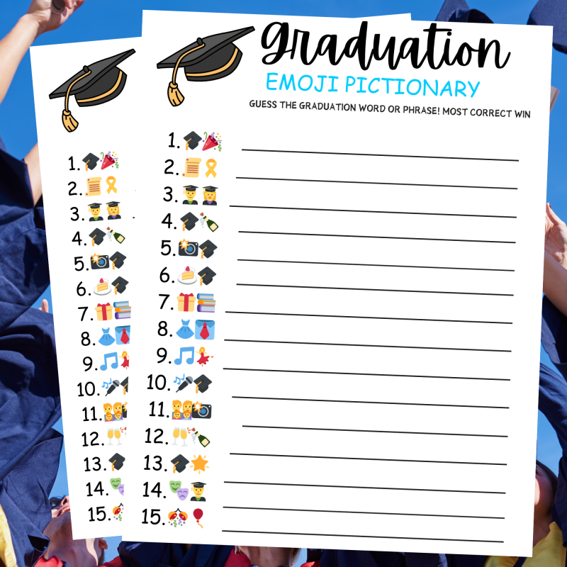 Graduation Emoji Pictionary Games PDF Printable (INSTANT DOWNLOAD)