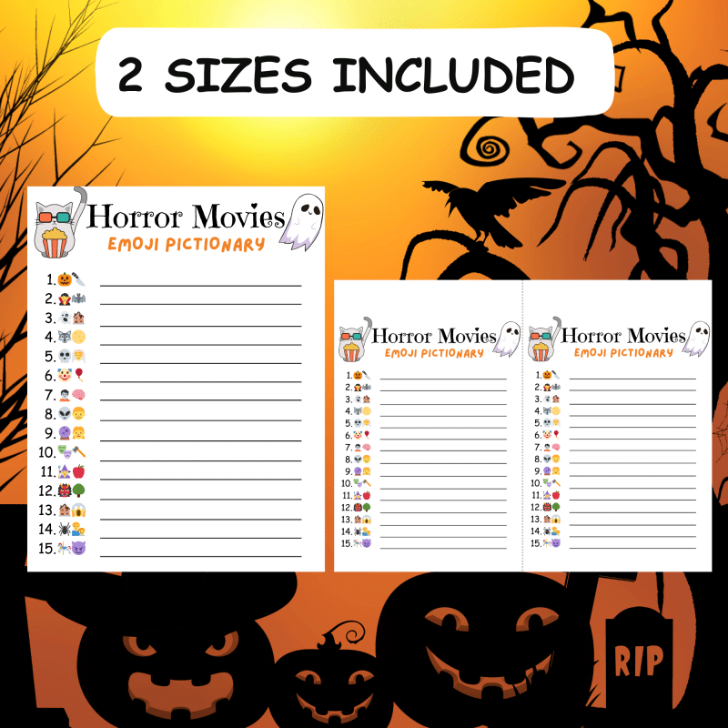 Horror Movies Emoji Pictionary Quiz Game PDF Printable (INSTANT DOWNLOAD)