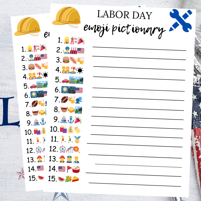 Labor Day Emoji Pictionary Game PDF Printable (INSTANT DOWNLOAD)