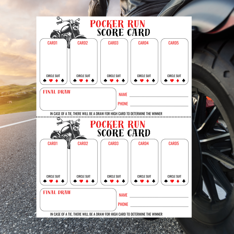 Poker Run Score Card