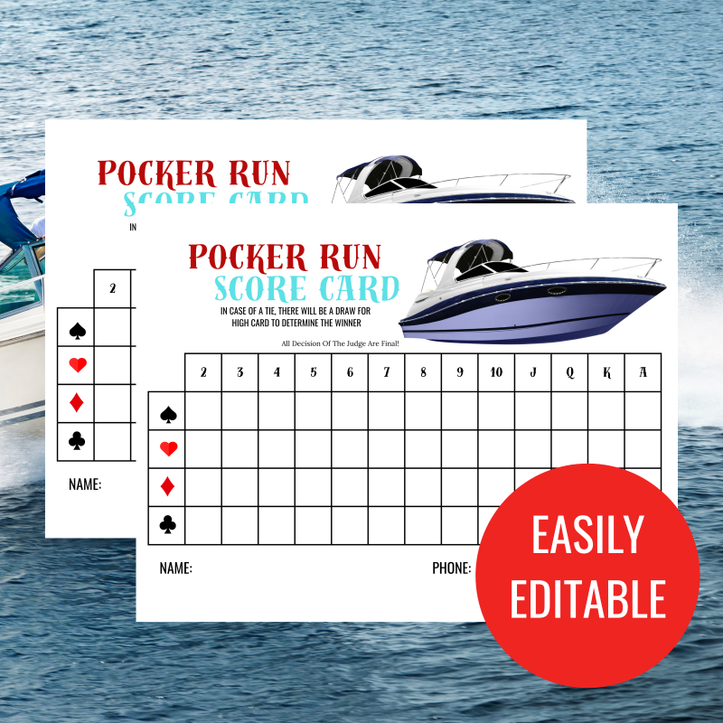 EDITABLE Poker Run Score Card Boats