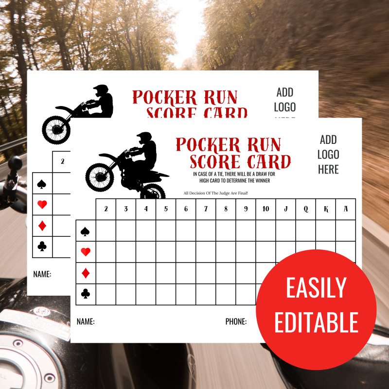 EDITABLE Poker Run Score Card Motorcycle