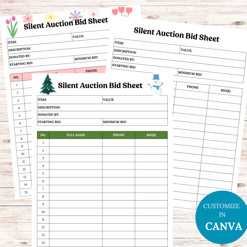 Editable Silent Auction Bid Sheet