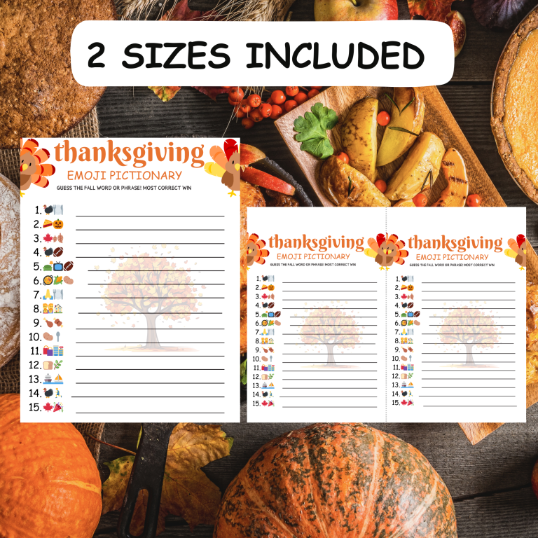 Thanksgiving Emoji Pictionary Game PDF Printable (INSTANT DOWNLOAD)