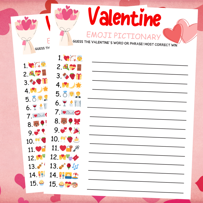 Valentine's Day Emoji Pictionary Game PDF Printable (INSTANT DOWNLOAD)