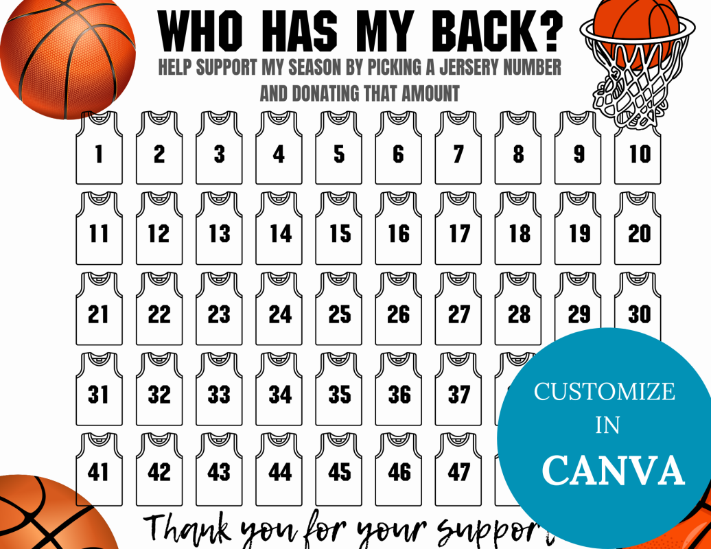 Editable BASKETBALL Fundraiser Calendar Who Has My Back