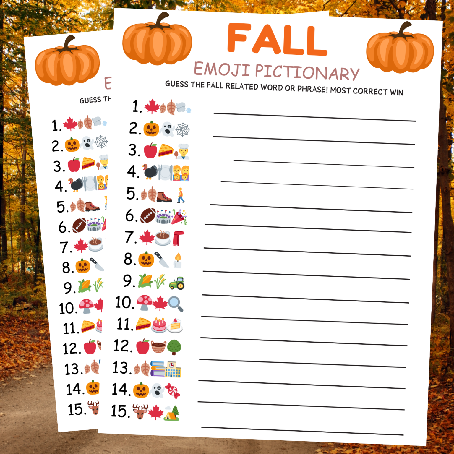 Fall Emoji Pictionary Game PDF Printable (INSTANT DOWNLOAD)