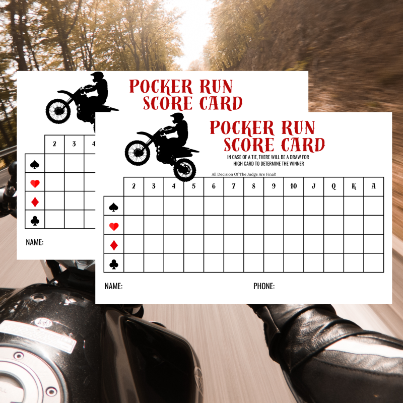 Poker Run Score Card Motorcycle