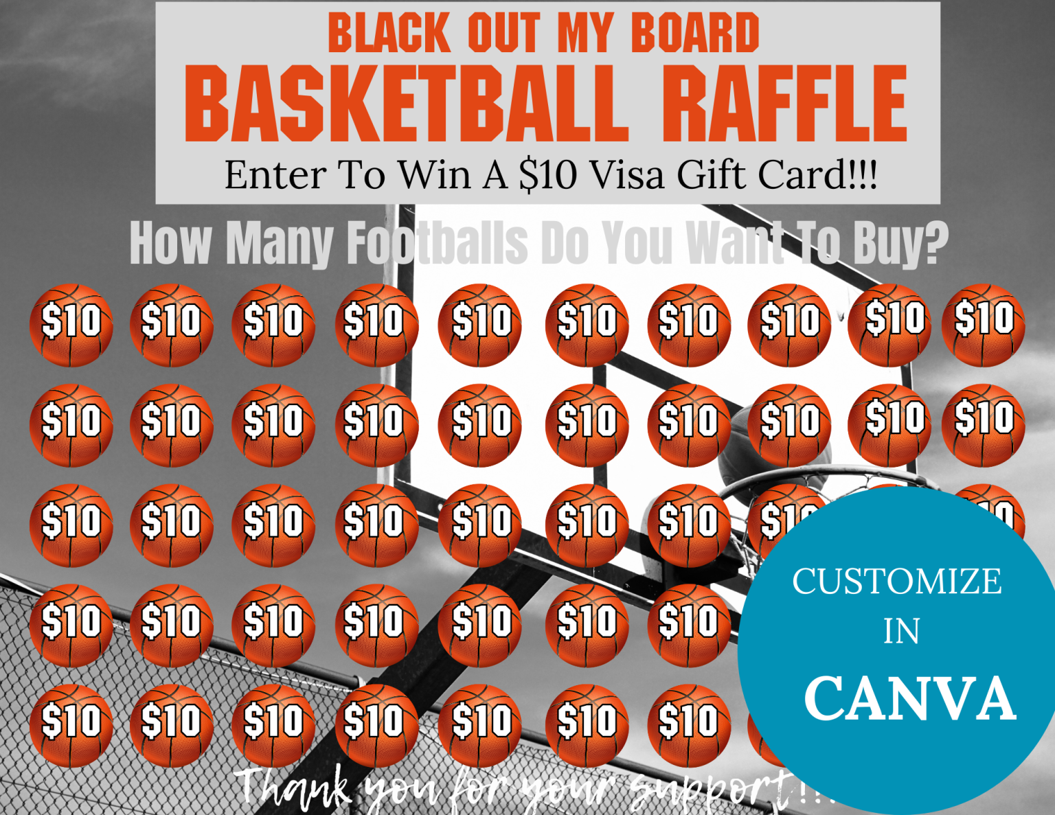 Editable Basketball Raffle Flyer Black Out My Board