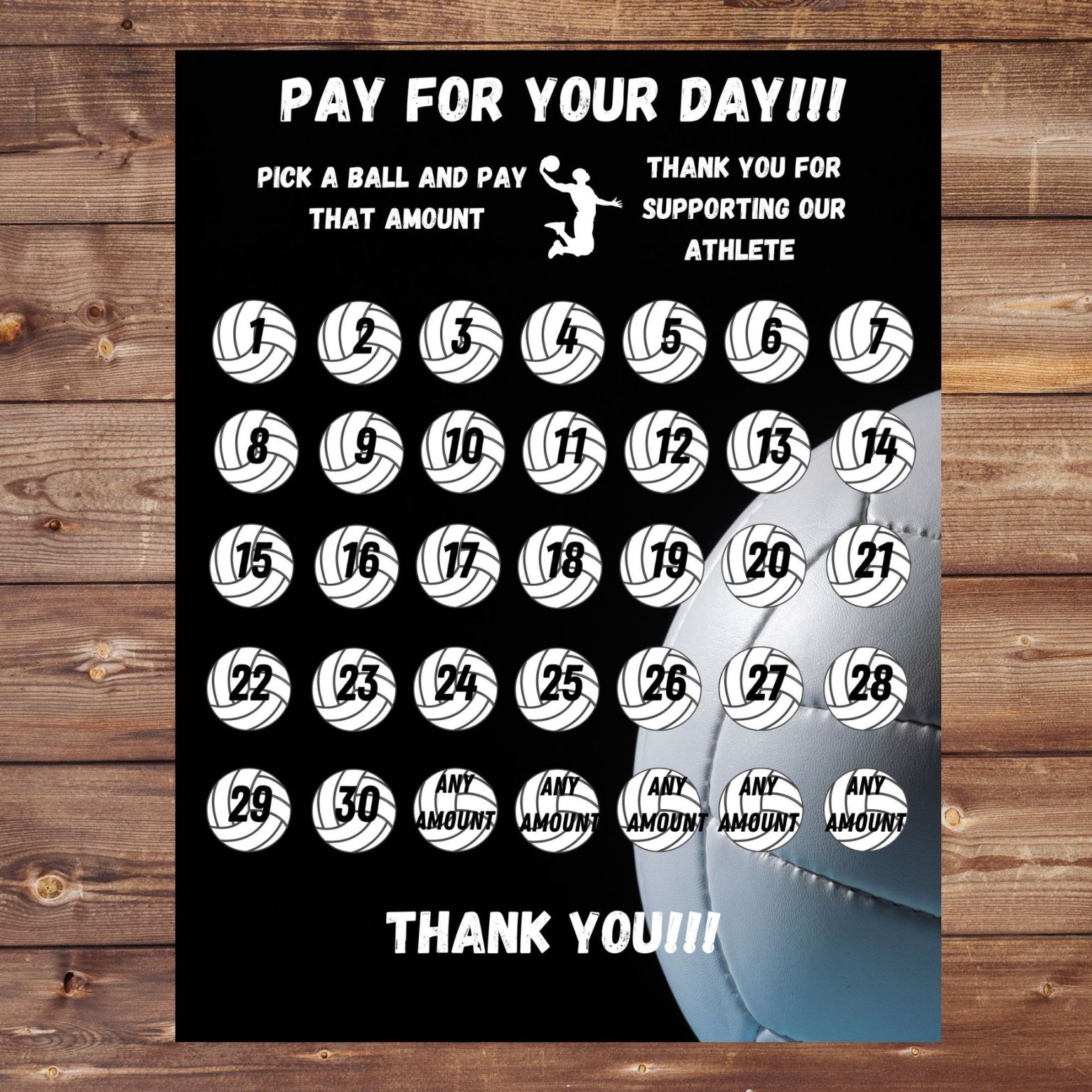 Editable Blackout Volleyball Fundraiser Calendars 30 Days Printable ...