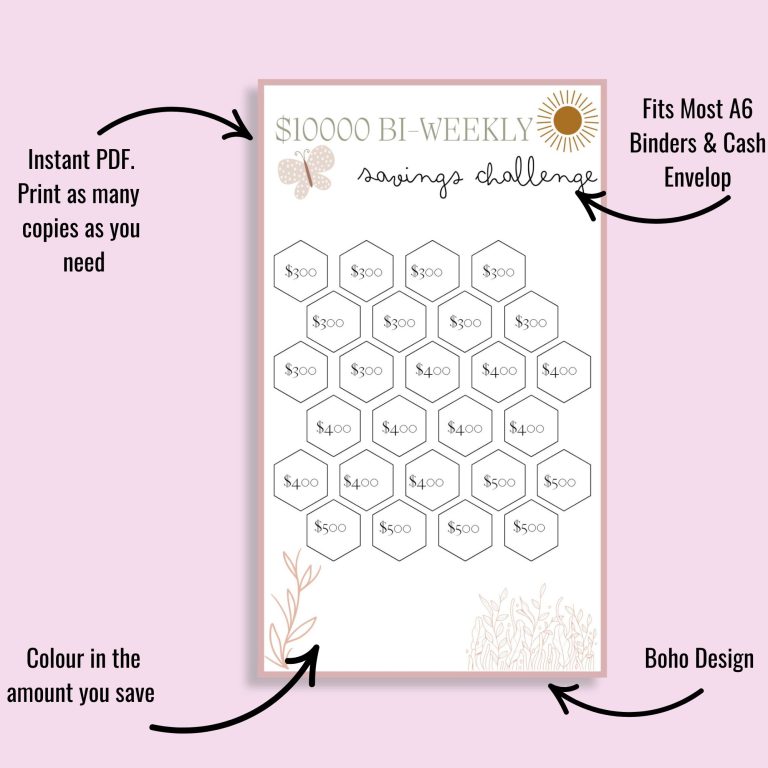 A6 Bi-Weekly Savings Challenge Printable Bundle