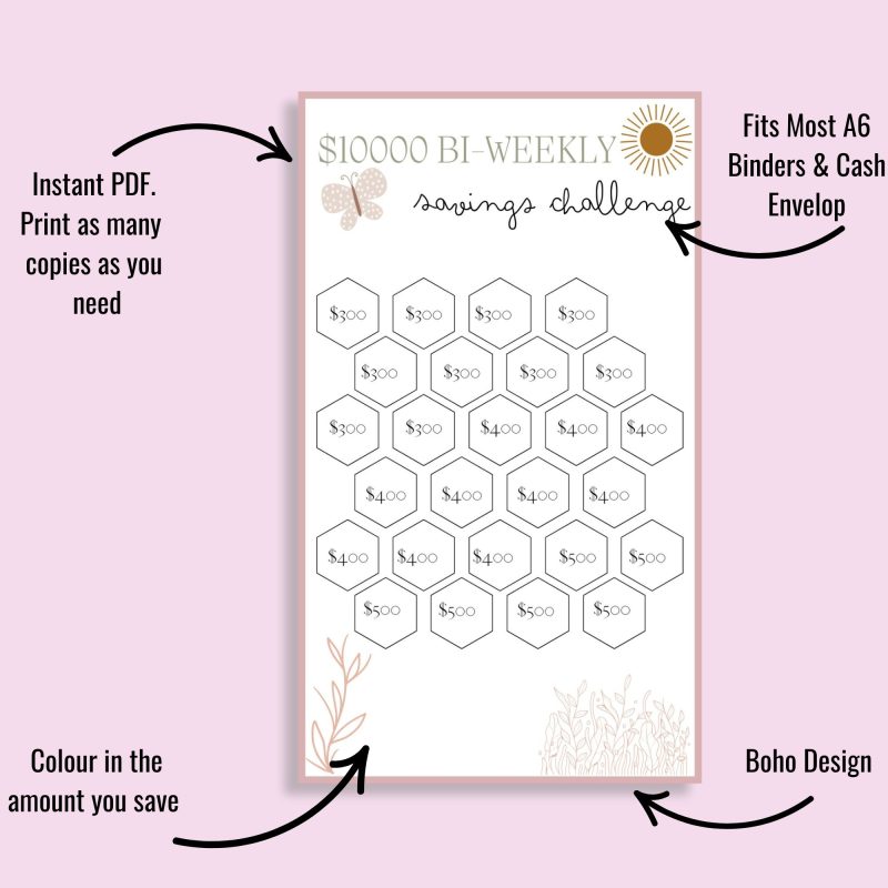 A6 Bi-Weekly Savings Challenge Printable Bundle