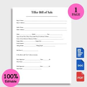 EDITABLE Simple Tiller Bill of Sale Template Google Docs Word Pdf