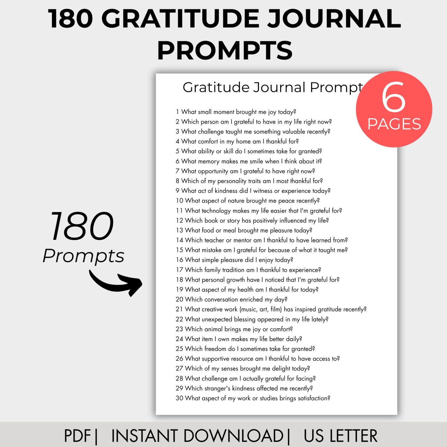 180 Gratitude Journal Prompts