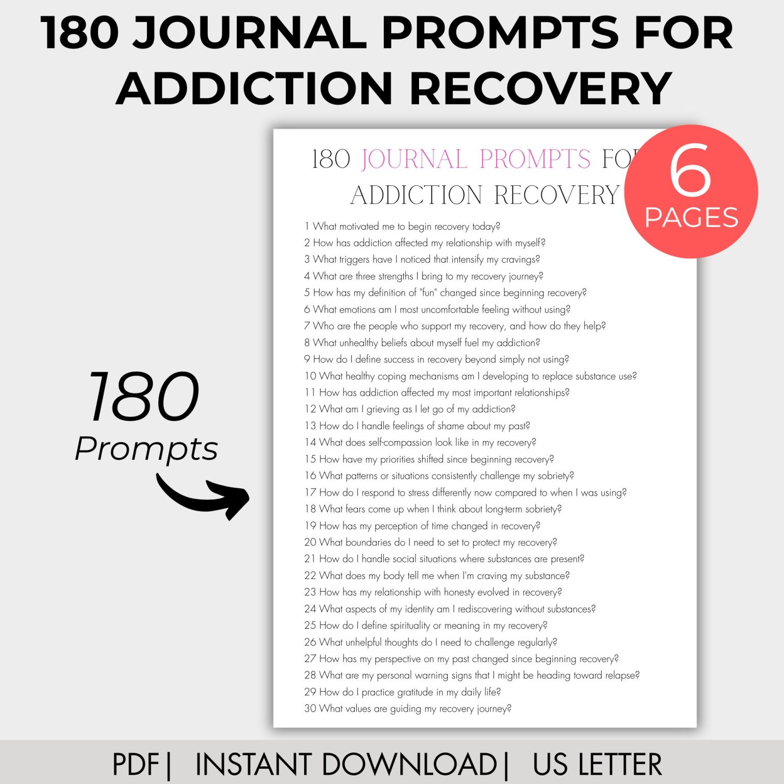 180 Journal Prompts for addiction recovery