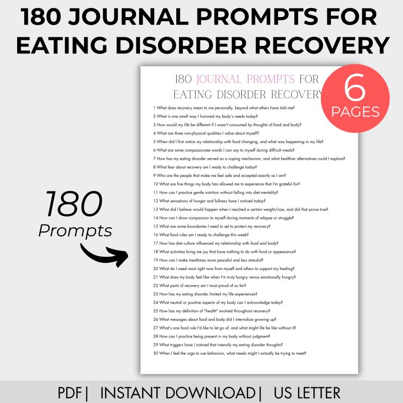 180 Journal Prompts for eating disorder recovery