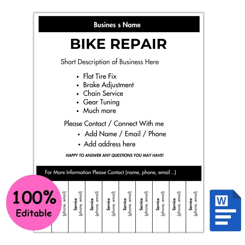 EDITABLE Bike Repair Tear-off Flyer