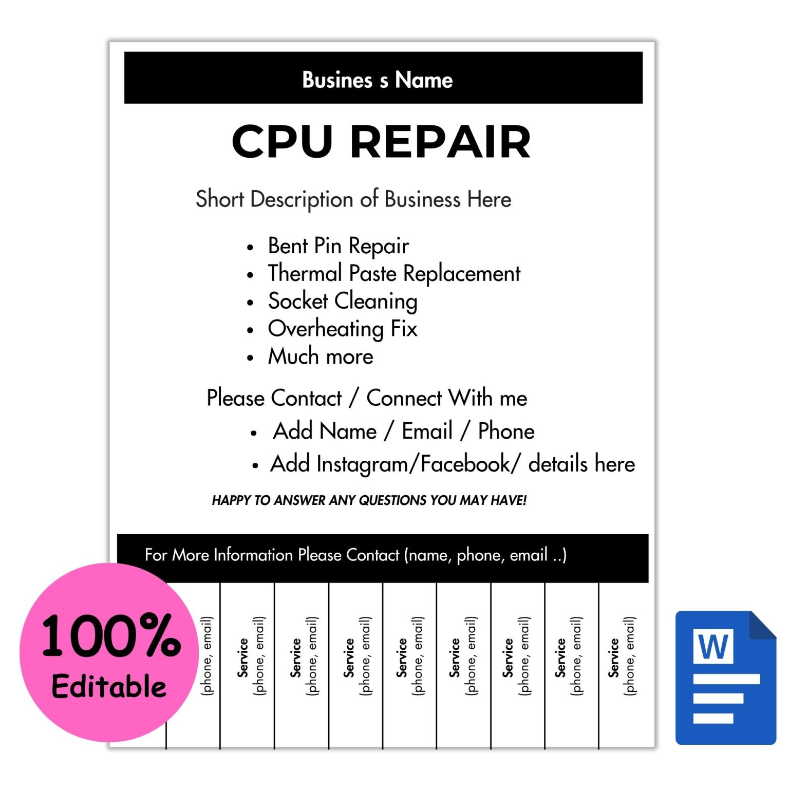 EDITABLE CPU Repair Tear-off Flyer