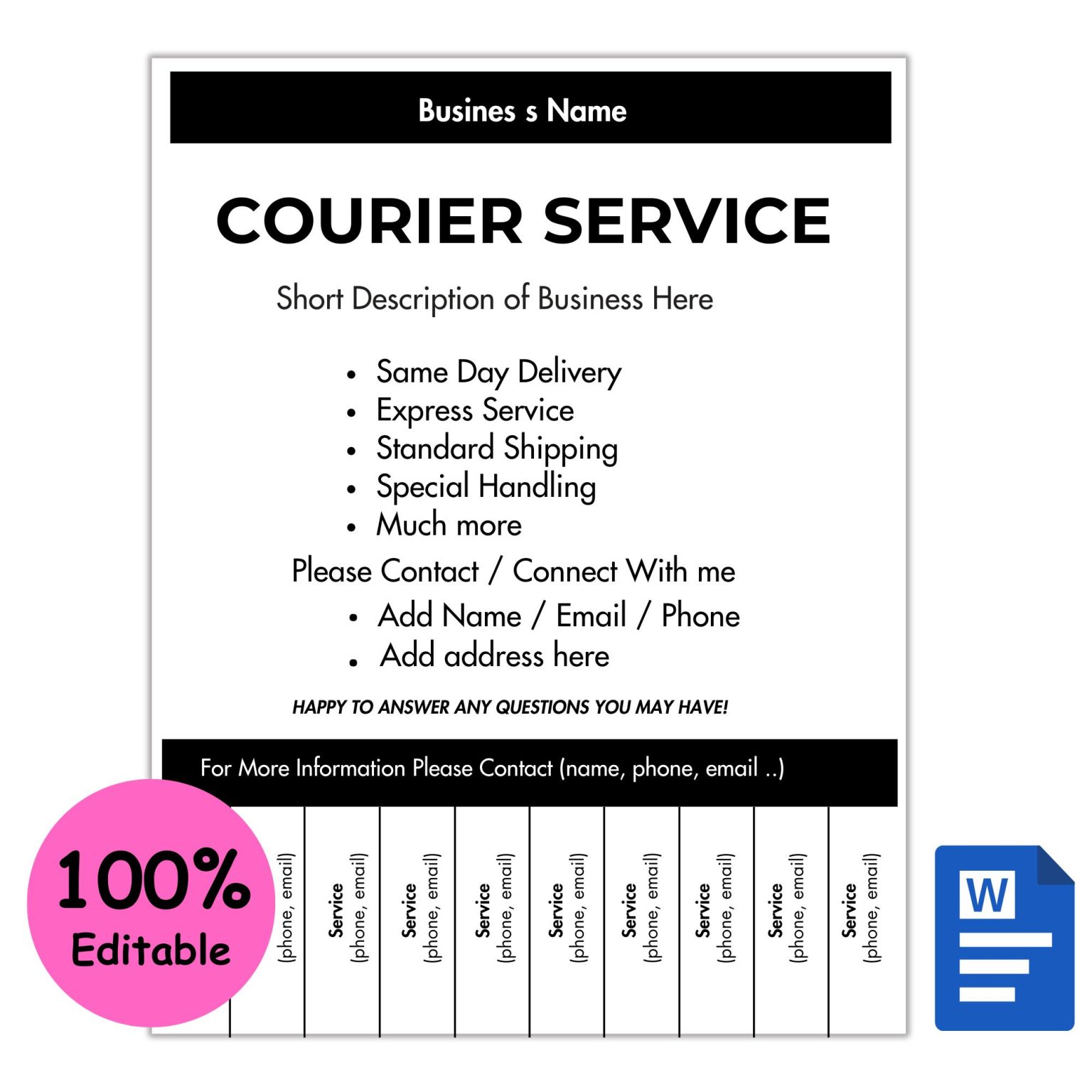 Editable Courier Service Tear-off Flyer