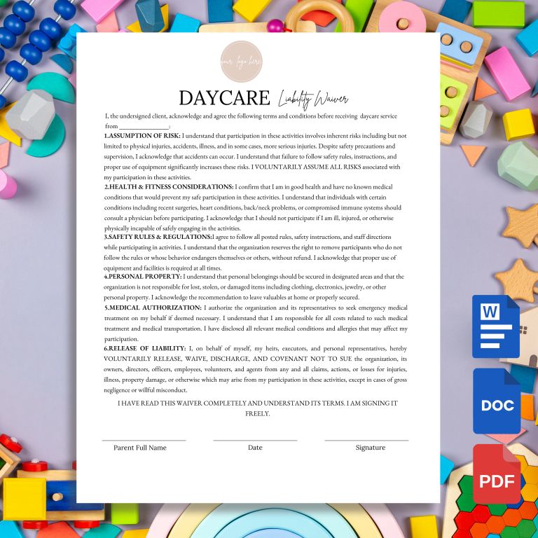 Editable Simple Daycare Liability Waiver