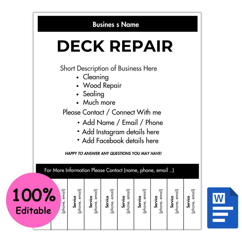 EDITABLE Deck Repair Tear-off Flyer