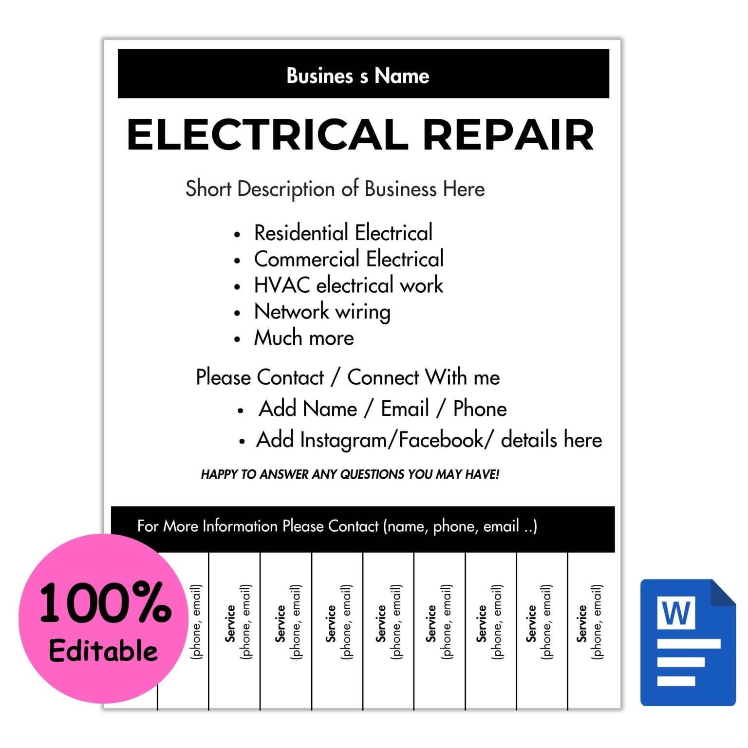 EDITABLE Electrical Repair Tear-off Flyer