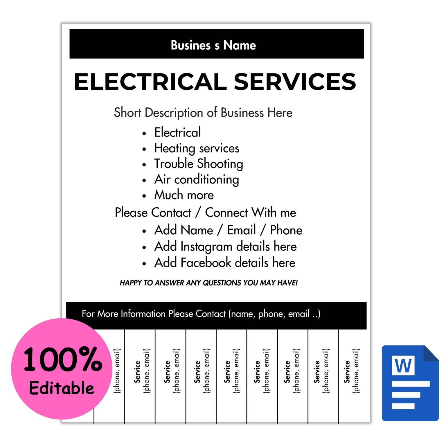 EDITABLE Electrical Services Tear-off Flyer Tear-off Flyer