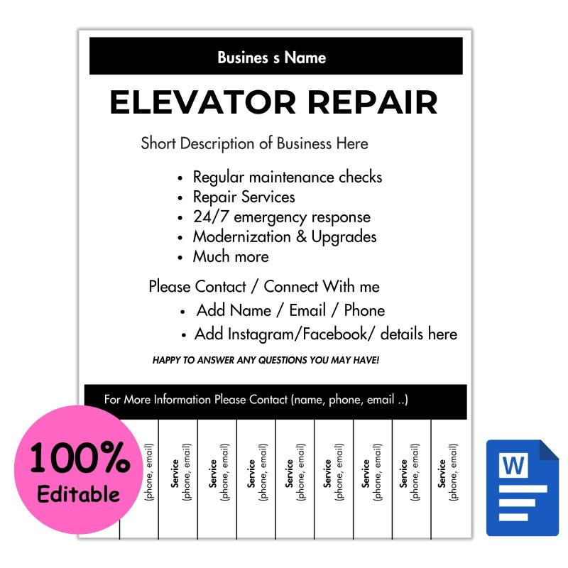 EDITABLE Elevator Repair Tear-off Flyer