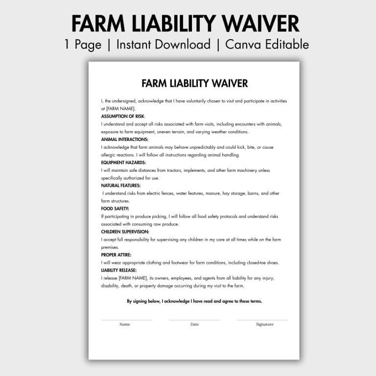 Editable Simple Farm Liability Waiver