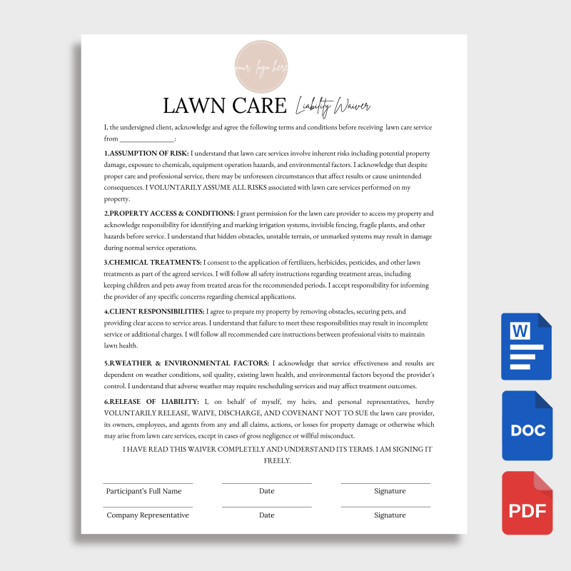 Editable Simple Lawn Care Liability Waiver