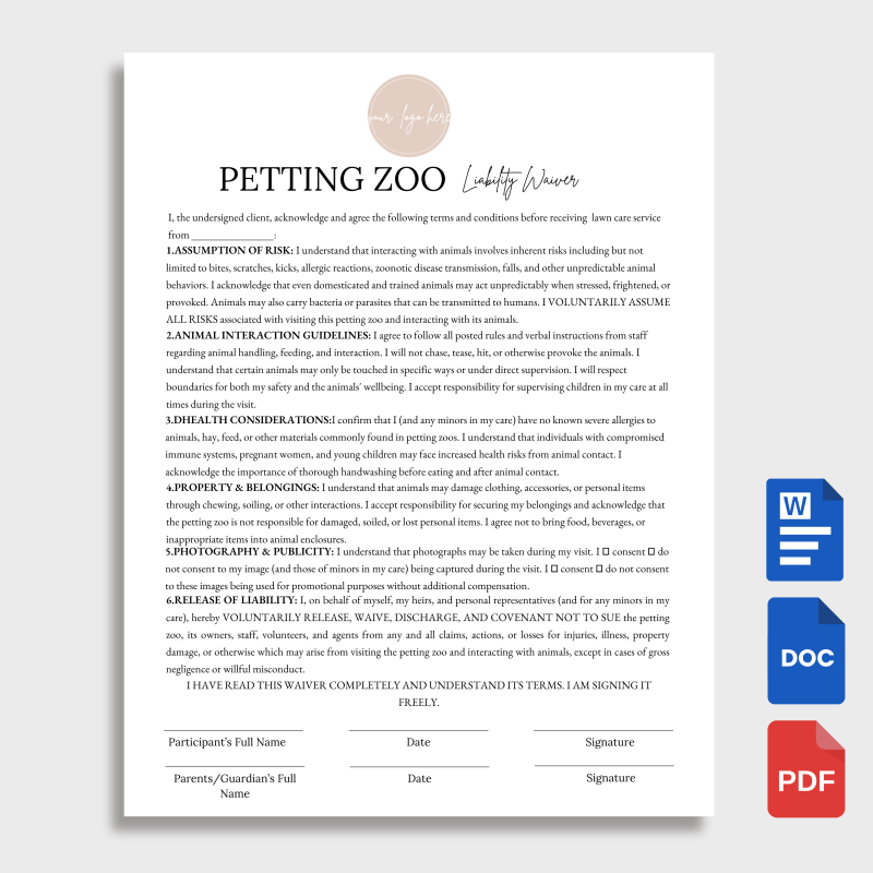Editable Simple Petting Zoo Liability Waiver